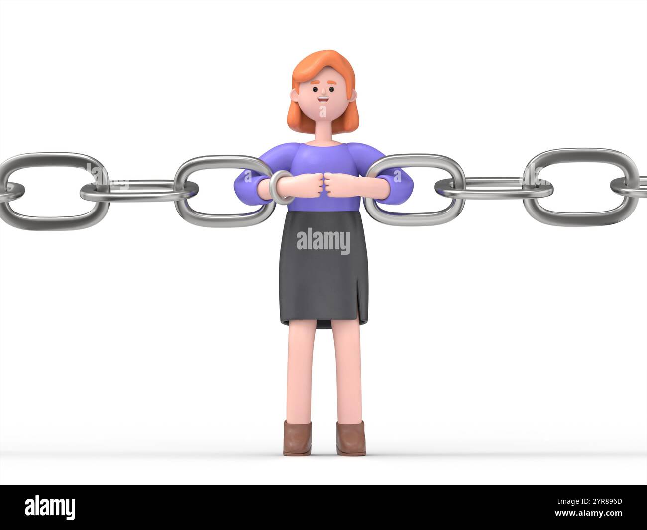 3D illustration of European businesswoman Ellen raised as a link in the ...