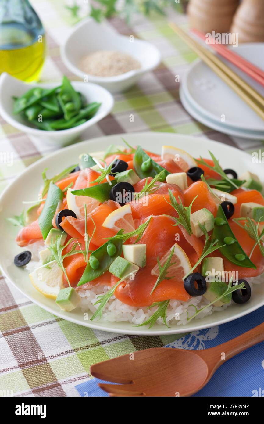 Western-style Chirashi Sushi with Salmon Stock Photo - Alamy
