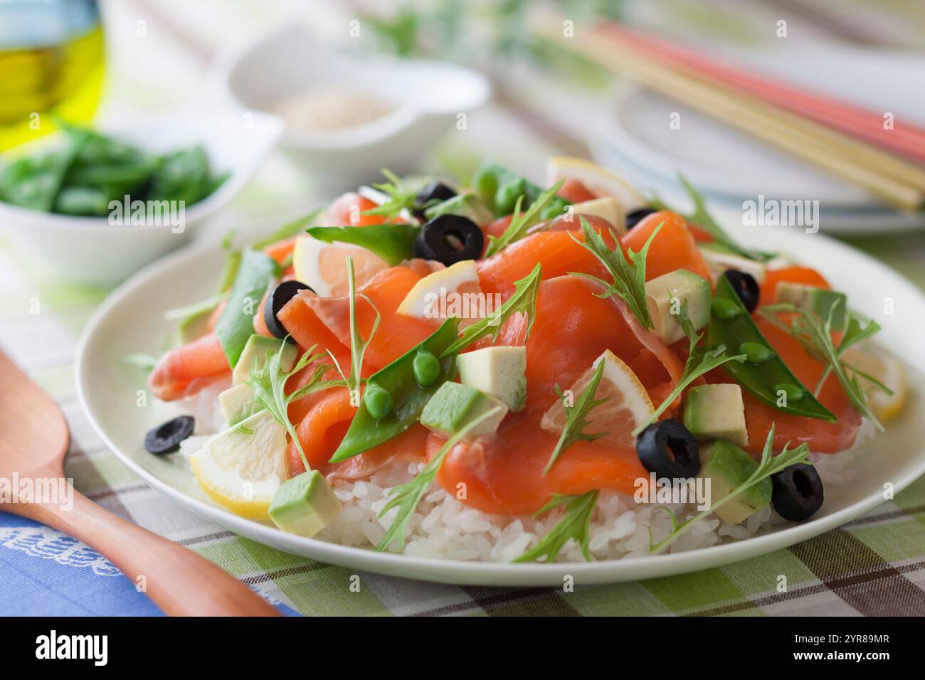 Western-style Chirashi Sushi with Salmon Stock Photo - Alamy