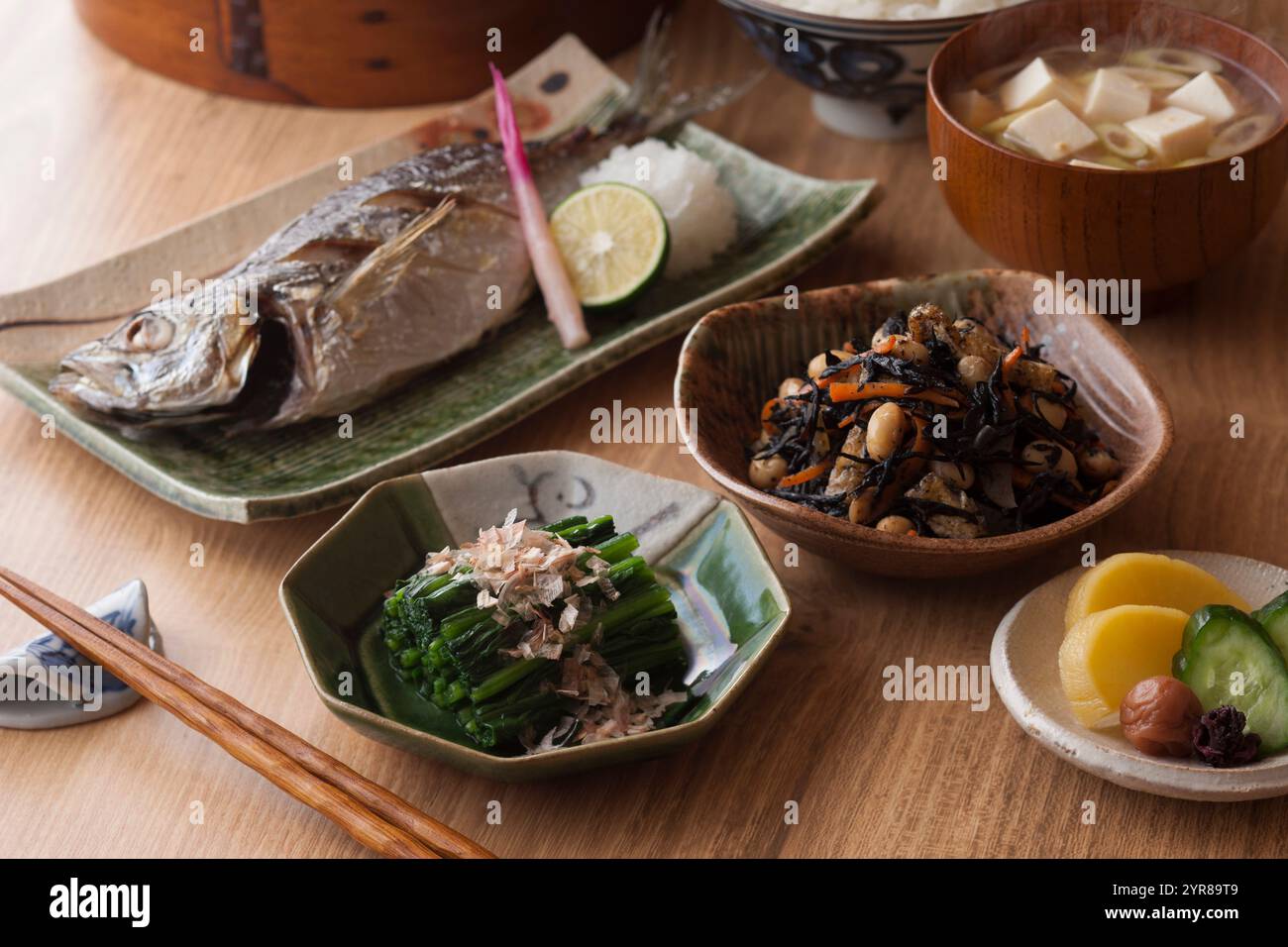 Standard one soup and three vegetables Stock Photo - Alamy