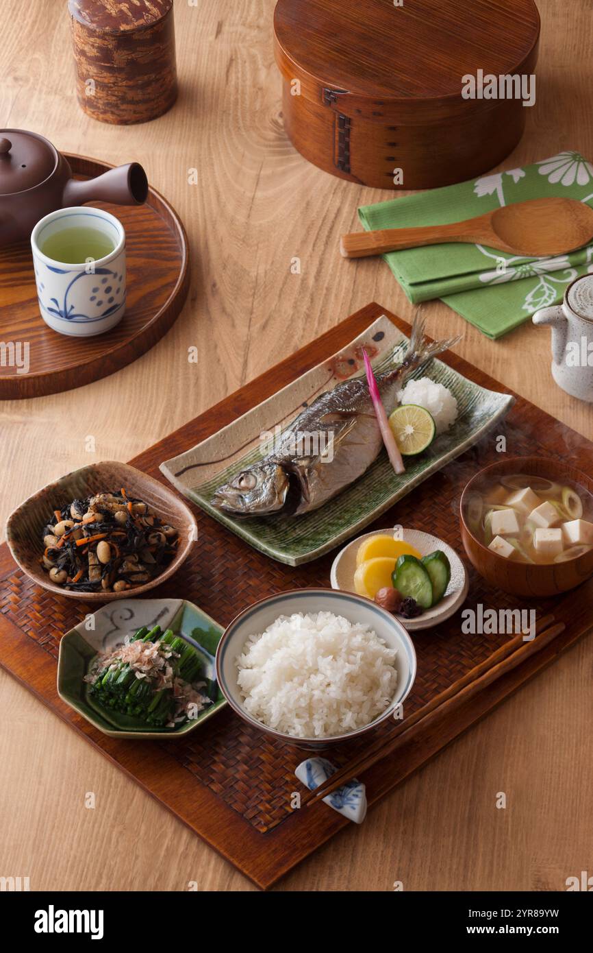 Standard one soup and three vegetables Stock Photo - Alamy