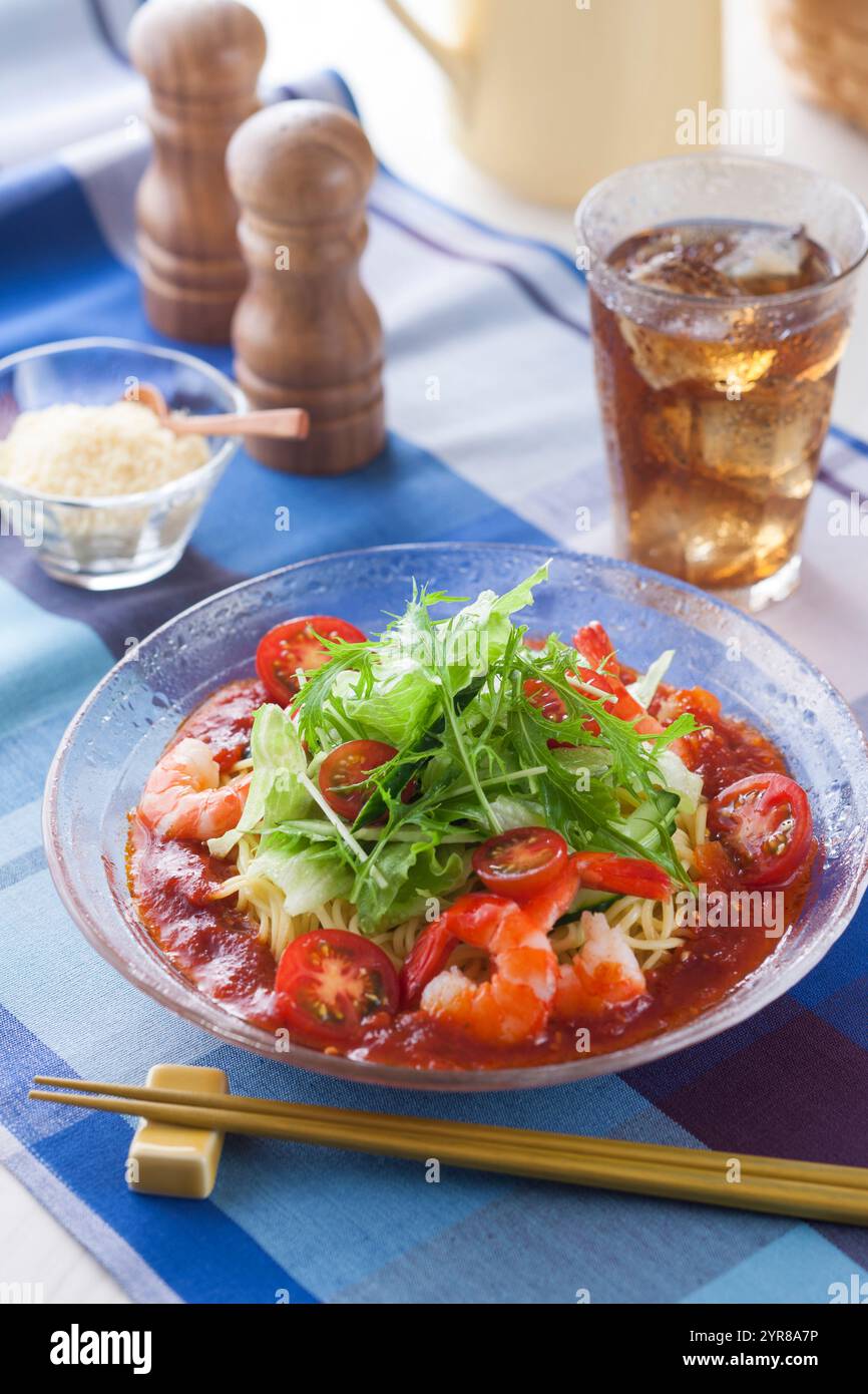 Chilled tomato ramen noodles Stock Photo - Alamy