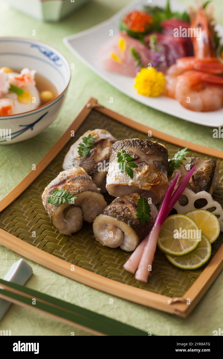 Grilled barracuda and Japanese dish Stock Photo - Alamy