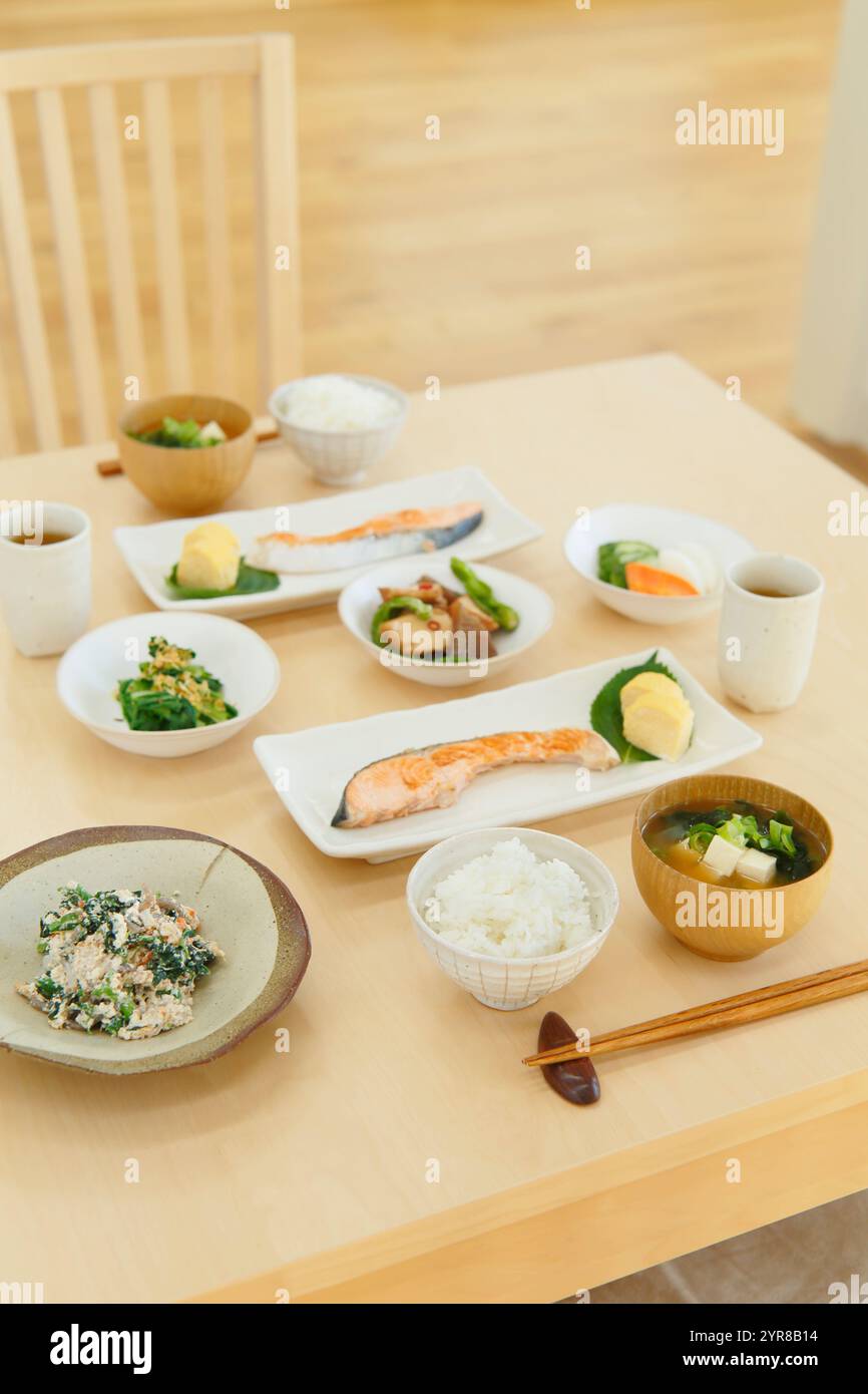 Dining table with Japanese breakfast Stock Photo - Alamy