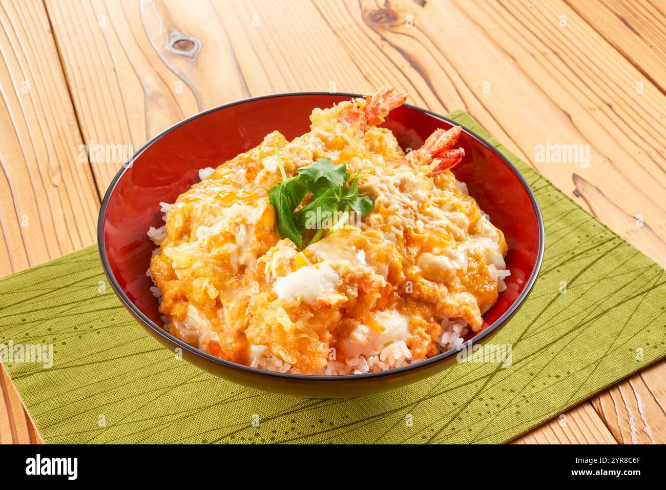 Ten-togi-don - bowl of rice topped with tempura and egg - ten-don with ...