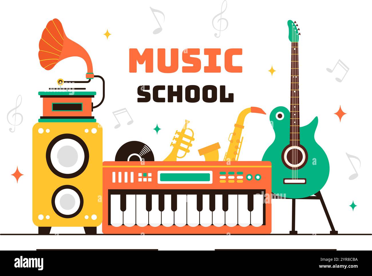 Music School Illustration Featuring Various Musical Instruments ...
