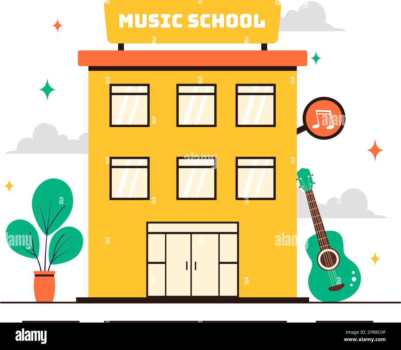Music School Illustration Featuring Various Musical Instruments ...