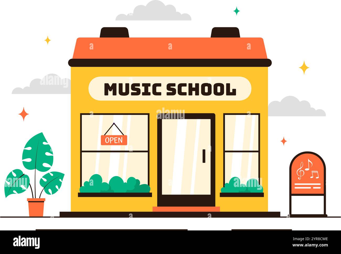 Music School Illustration Featuring Various Musical Instruments ...