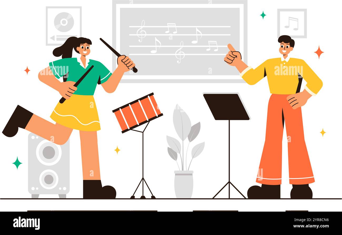 Music School Illustration Featuring Various Musical Instruments ...