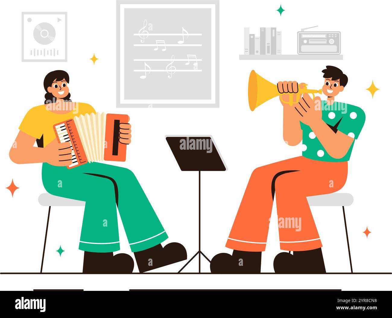 Music School Illustration Featuring Various Musical Instruments ...