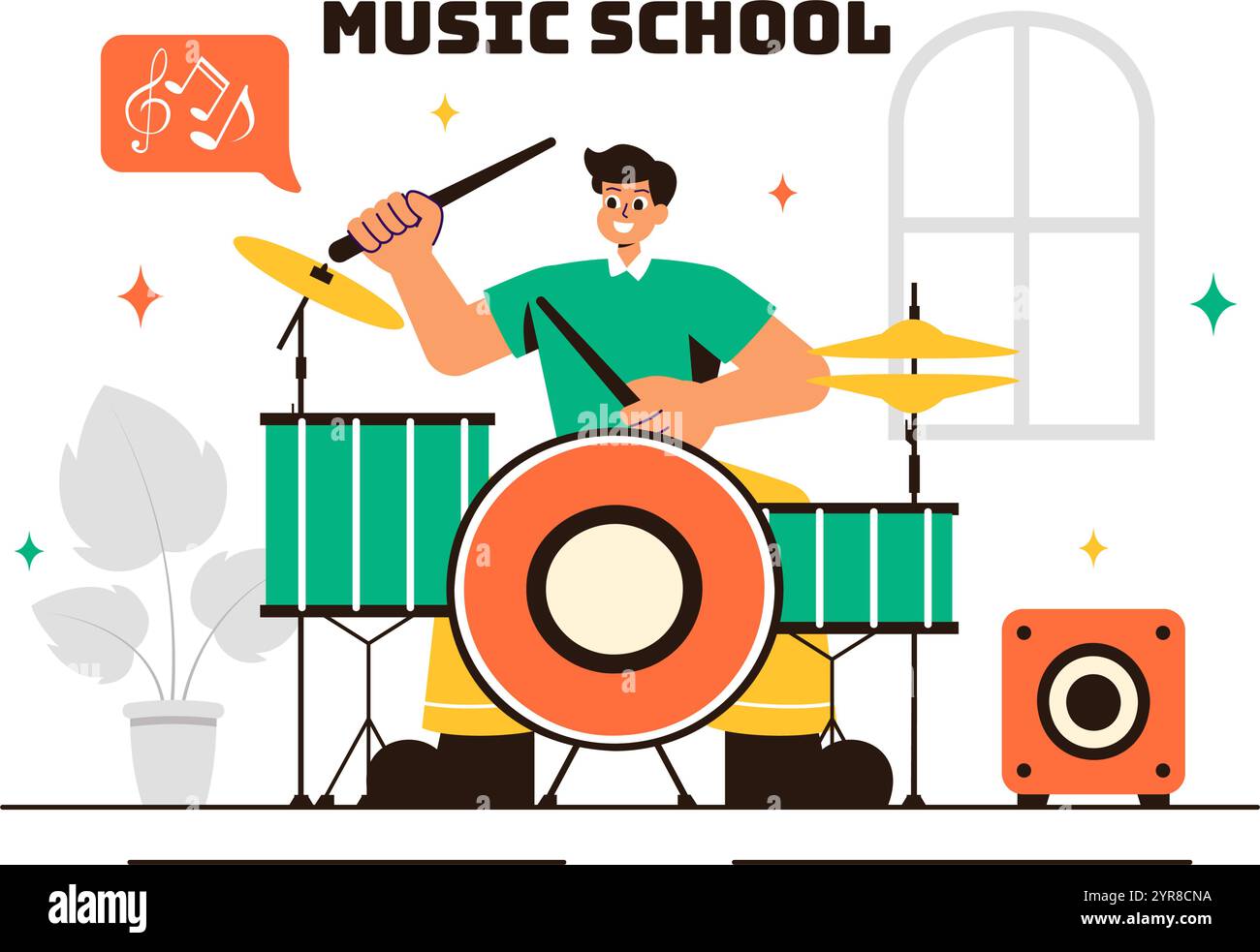 Music School Illustration Featuring Various Musical Instruments ...