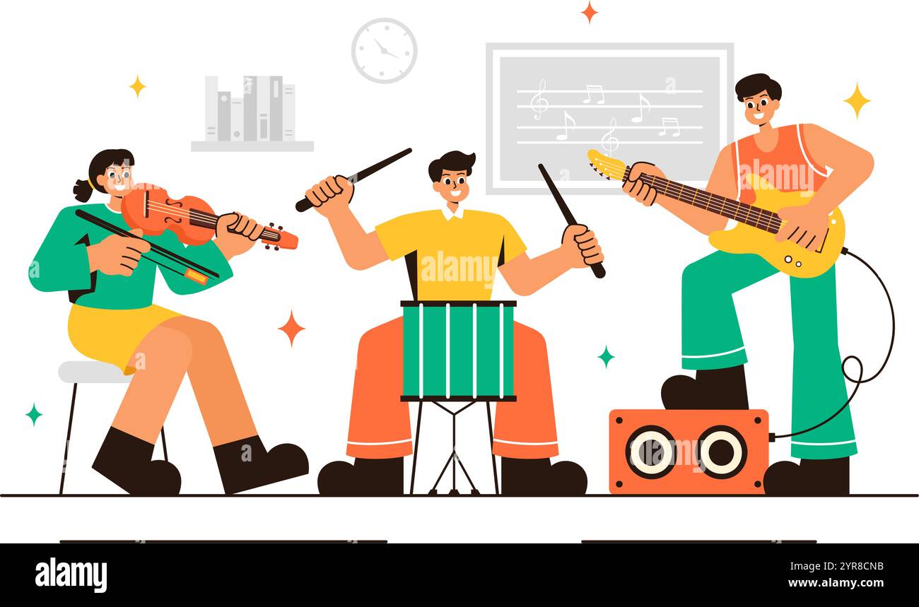 Music School Illustration Featuring Various Musical Instruments ...