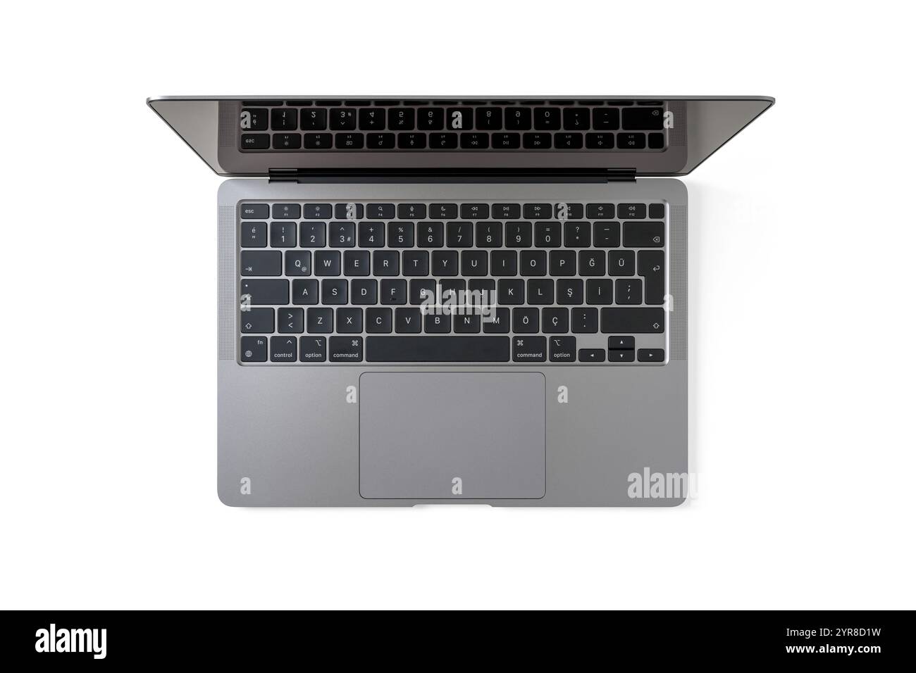 Flat lay top view of workplace with laptop Cut Out Stock Images ...