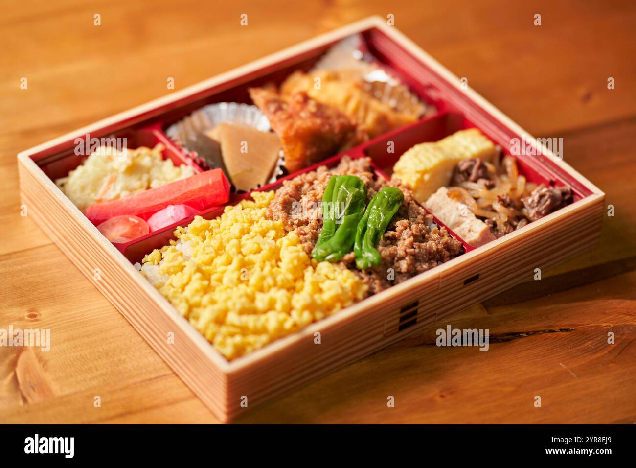 Chicken soboro bento Stock Photo - Alamy