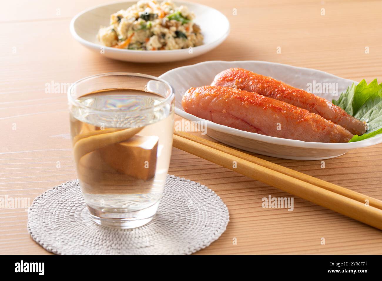 Cold sake and snacks Stock Photo - Alamy