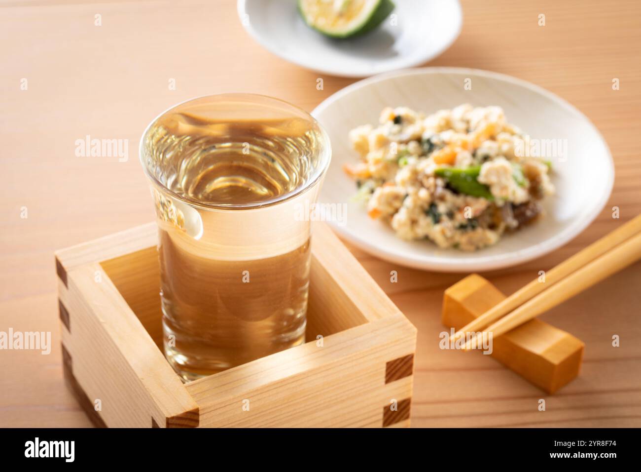 Cold sake and snacks Stock Photo - Alamy