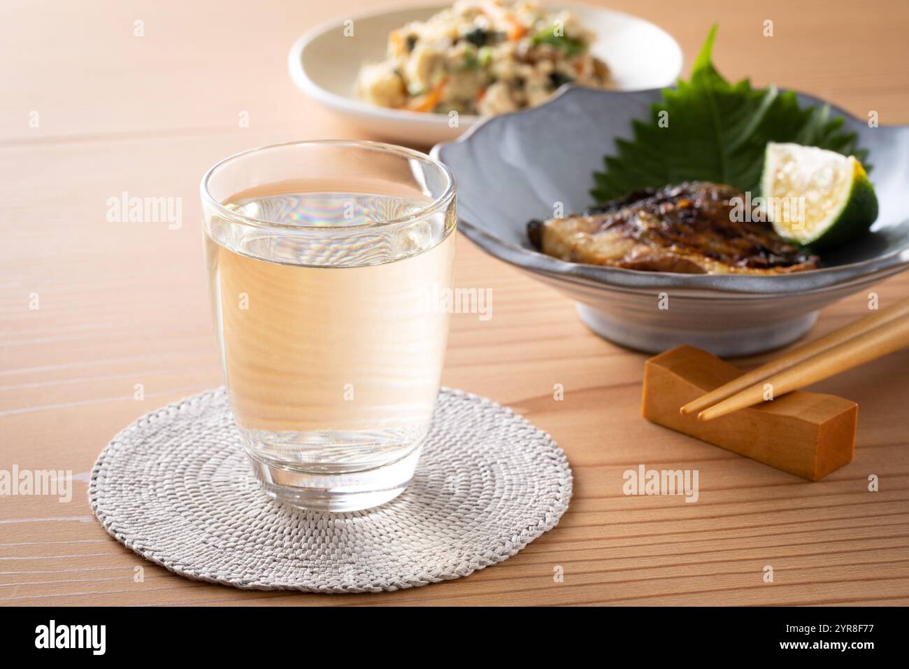Cold sake and snacks Stock Photo - Alamy