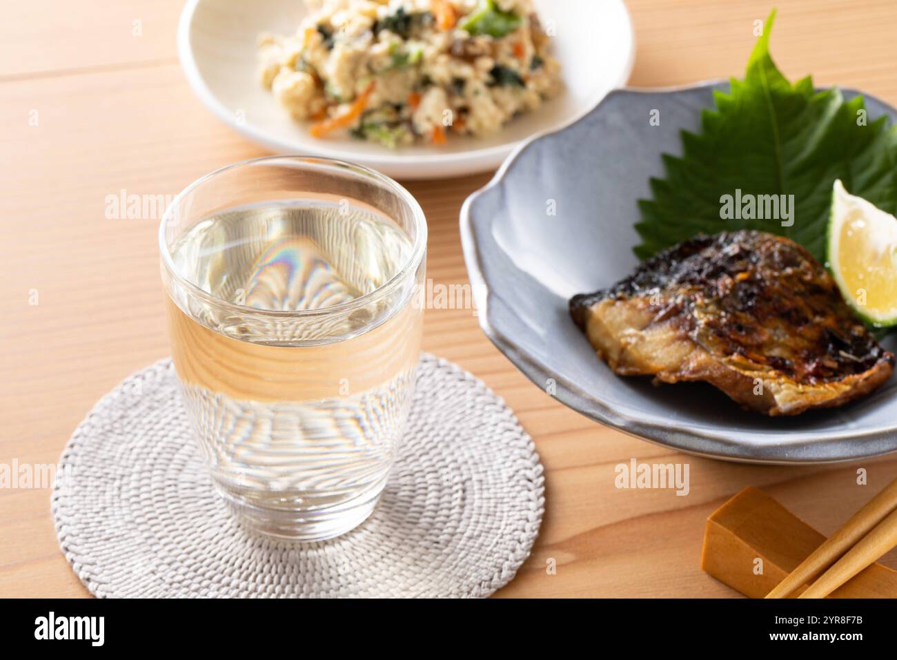 Cold sake and snacks Stock Photo - Alamy