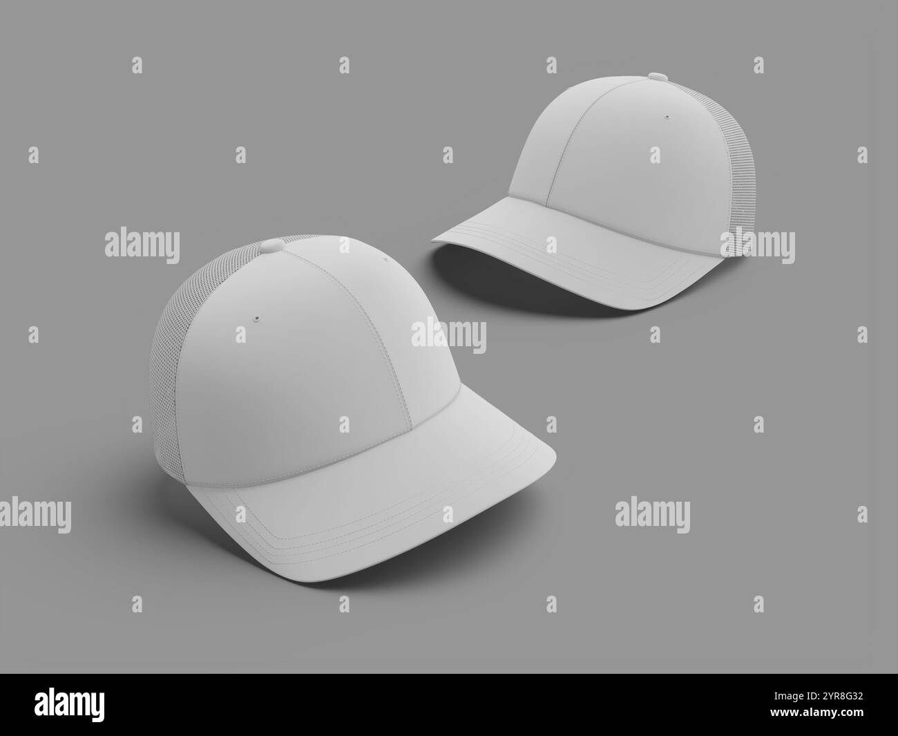 Isometric White Blank Trucker Cap 3D rendered Mockup Stock Photo - Alamy