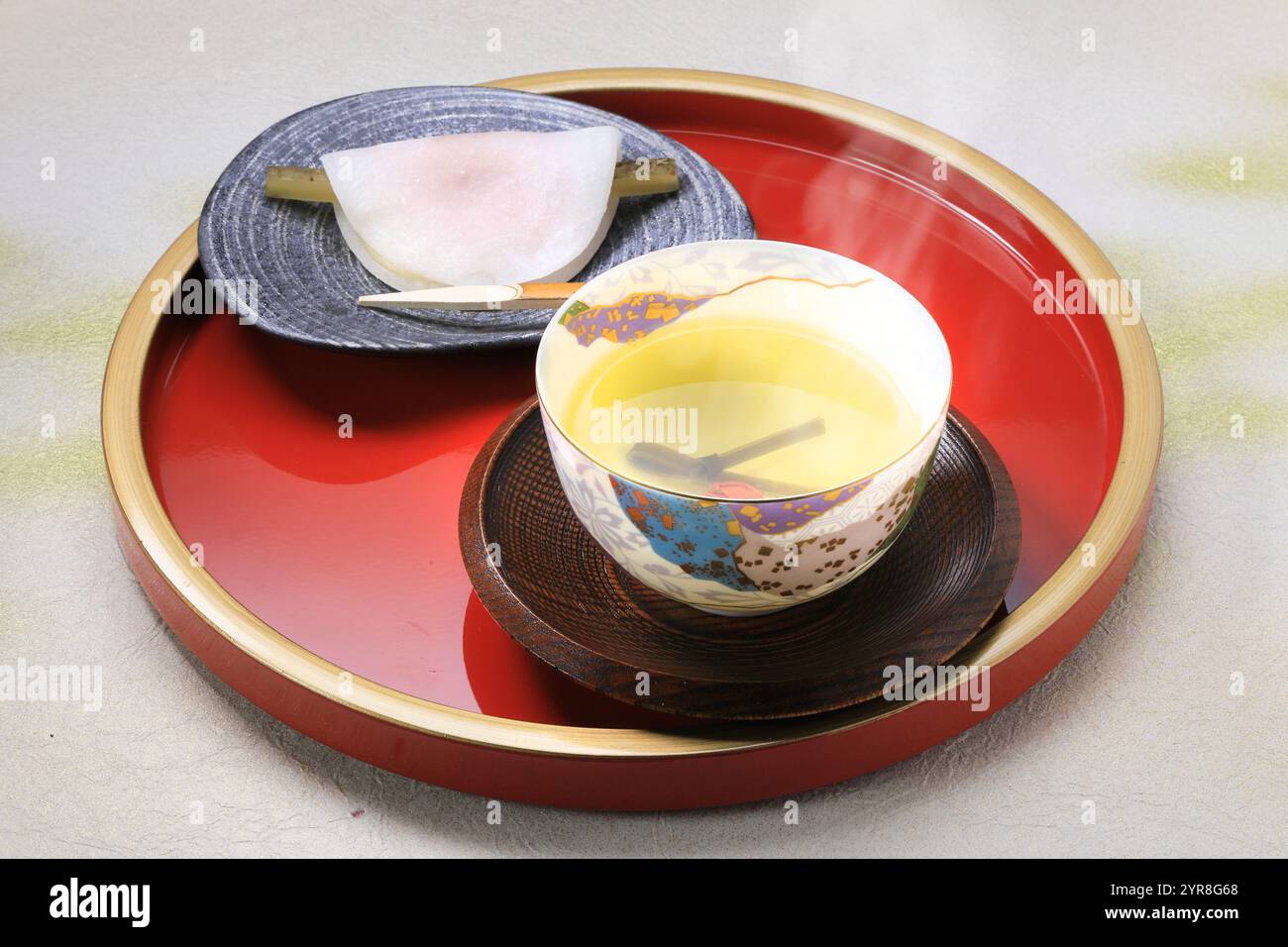 New Year's lucky rice cake with Daifuku tea Stock Photo - Alamy
