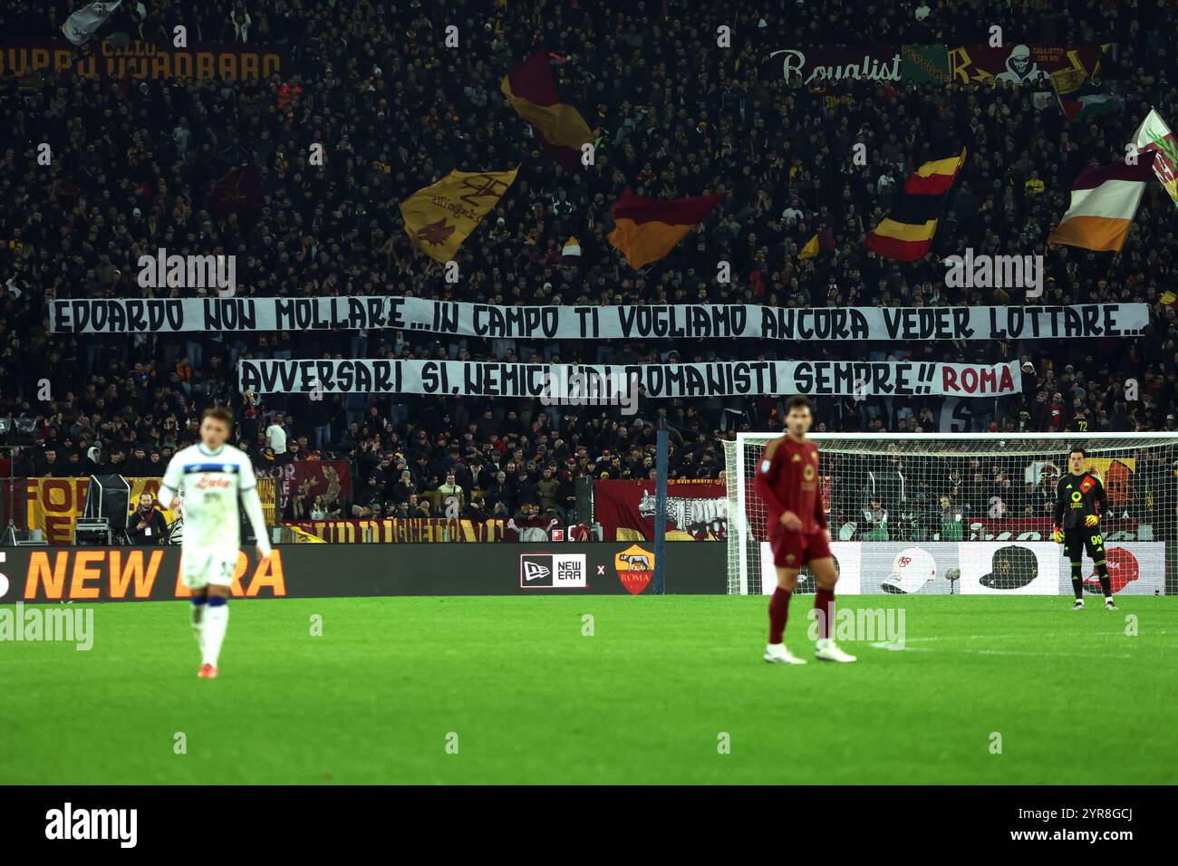 Rome, Italy 2.12.2024 : banner for Edoardo Bove from roma fans in the ...