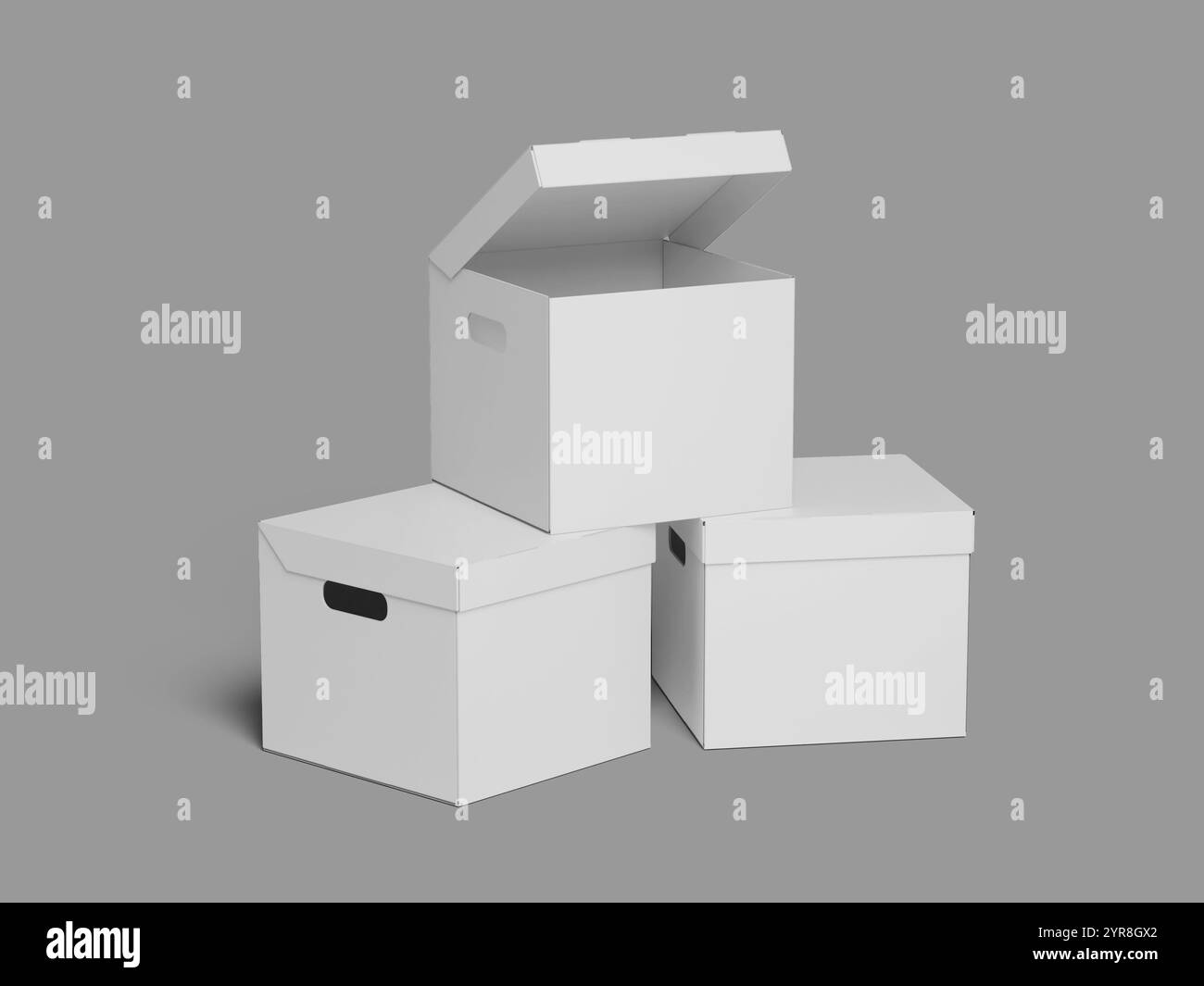White Blank Stacked Cardboard Boxes 3D Render Mockup Stock Photo - Alamy