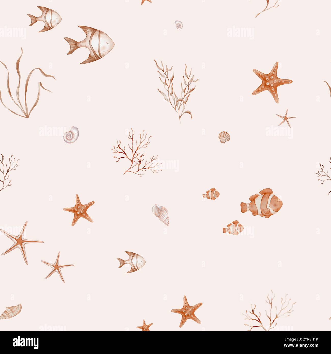 Seamless Pattern with Undersea animals. Hand drawn watercolor ...