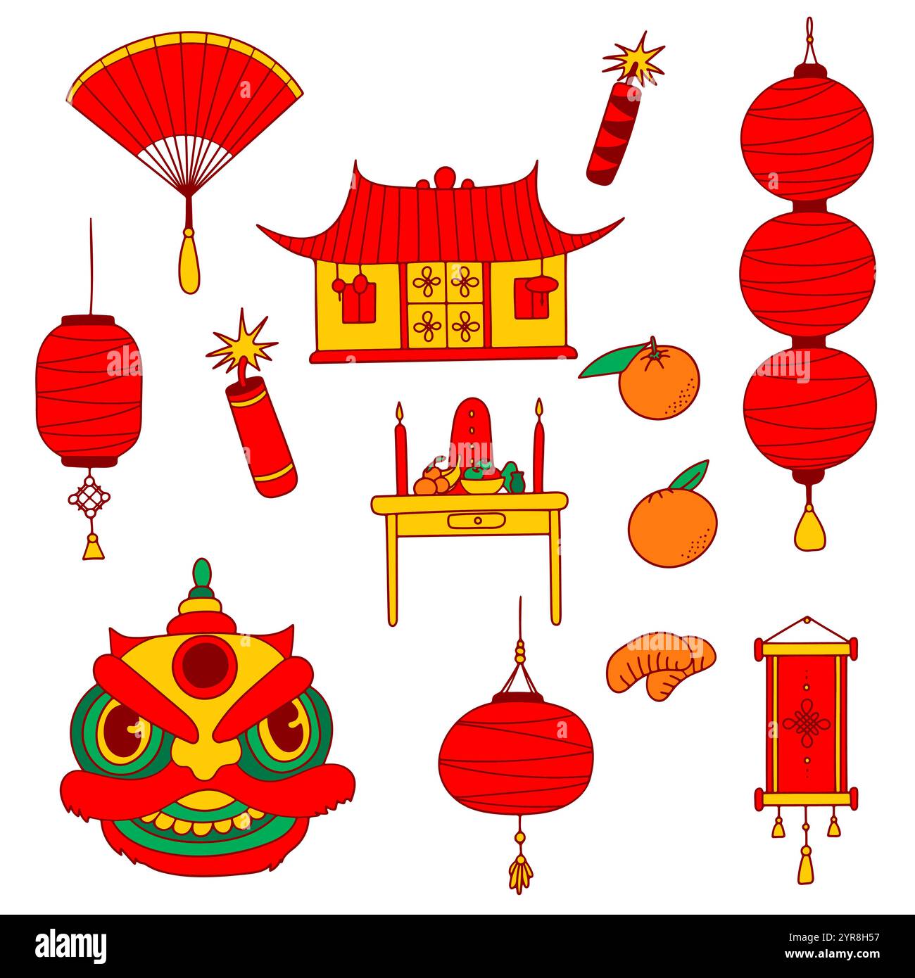 Lunar New Year Icon Set. Traditional Chinese celebration Stock Vector ...