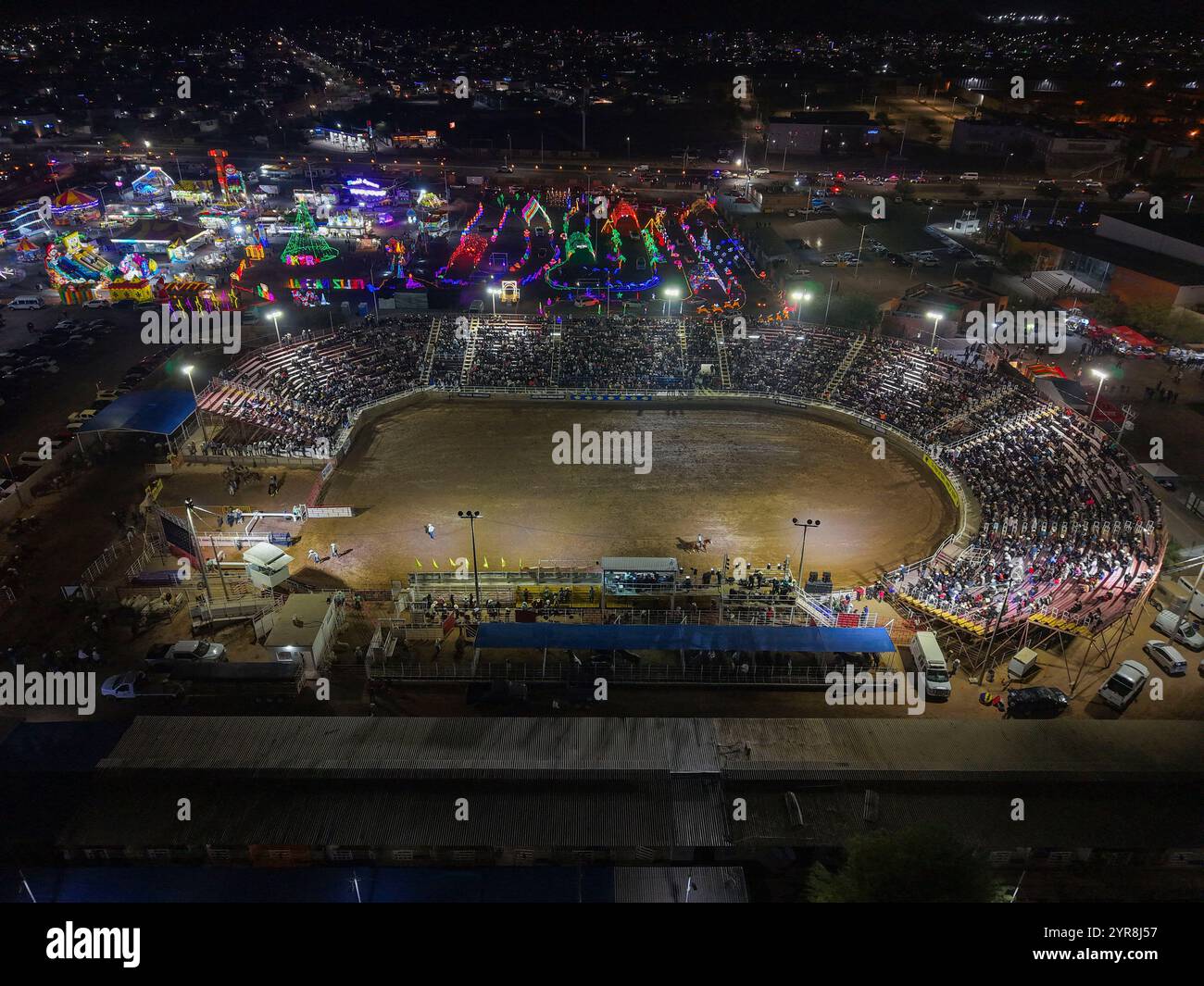 Rodeo arena, Christmas Fair or Christmas show Hermosillo, colorful LED ...