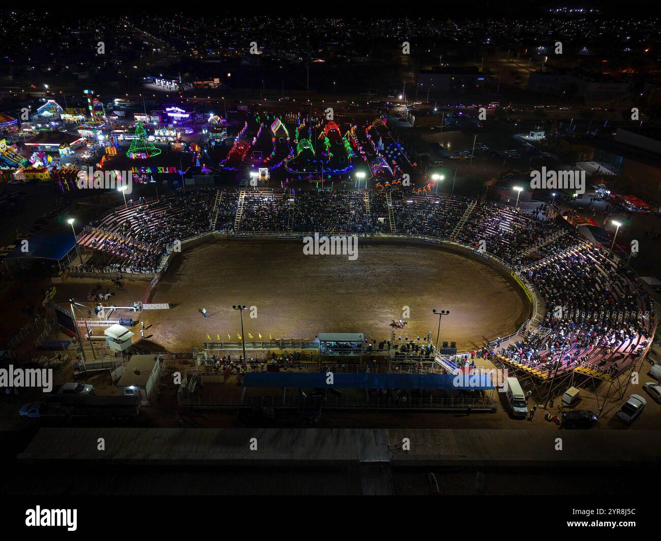 Rodeo arena, Christmas Fair or Christmas show Hermosillo, colorful LED ...