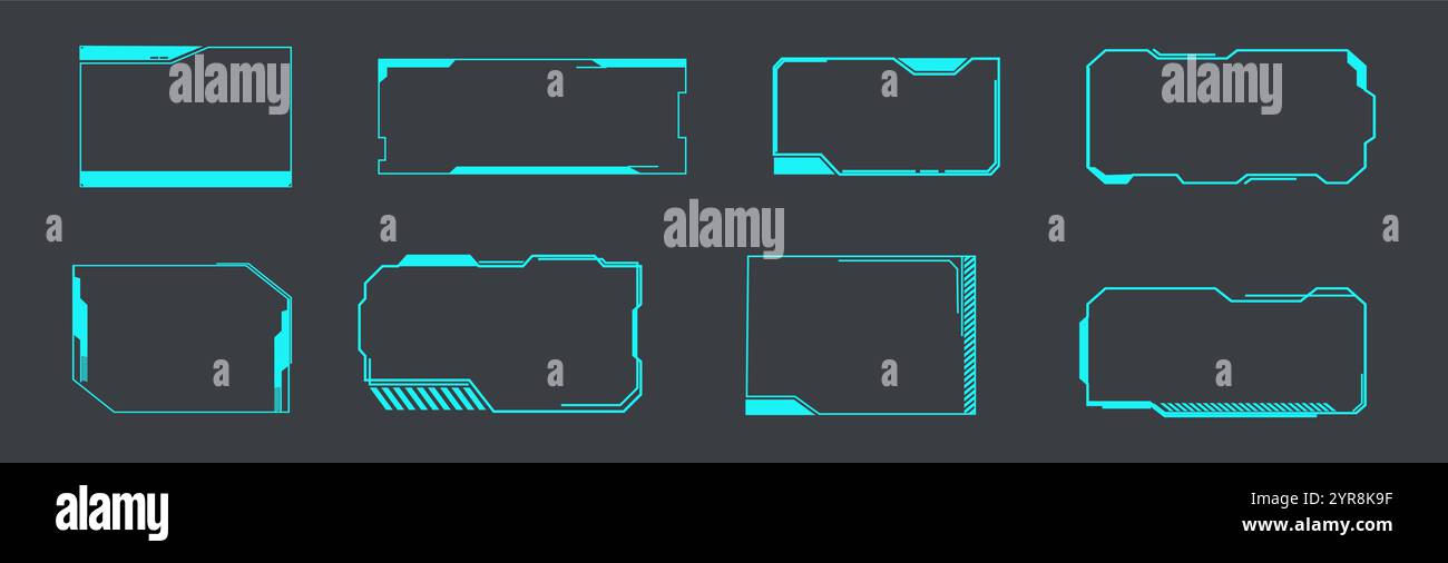 Futuristic HUD frames, borders text box game menu ui panel. Line tech line bar. Screen elements ...