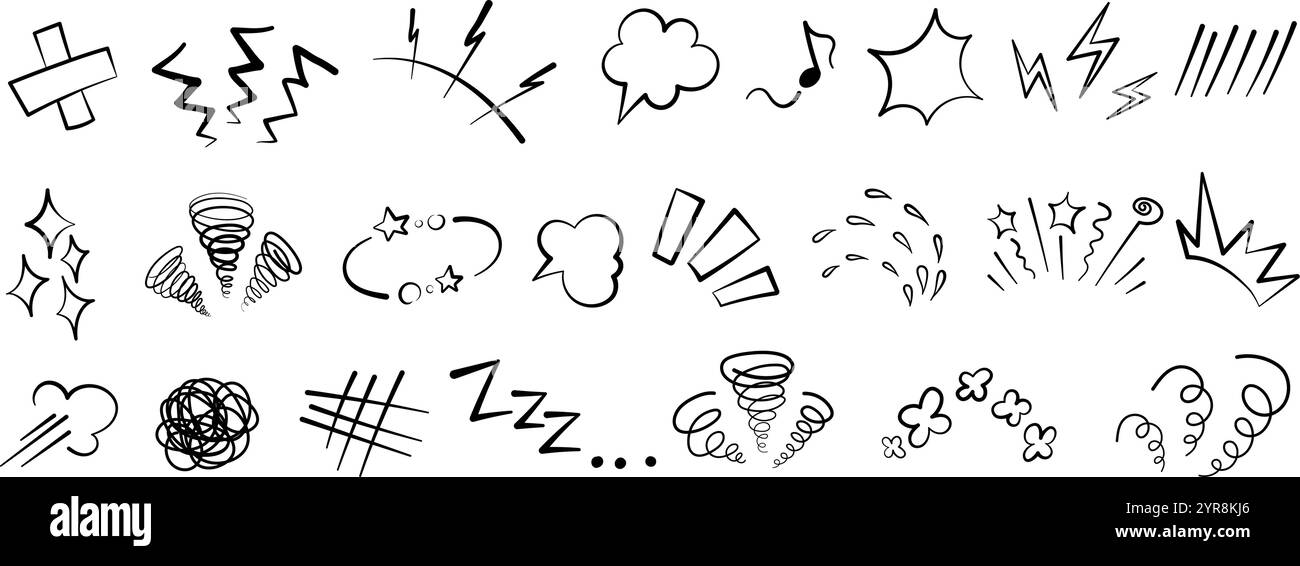 Manga or anime comic emoticon element graphic effects hand drawn doodle ...