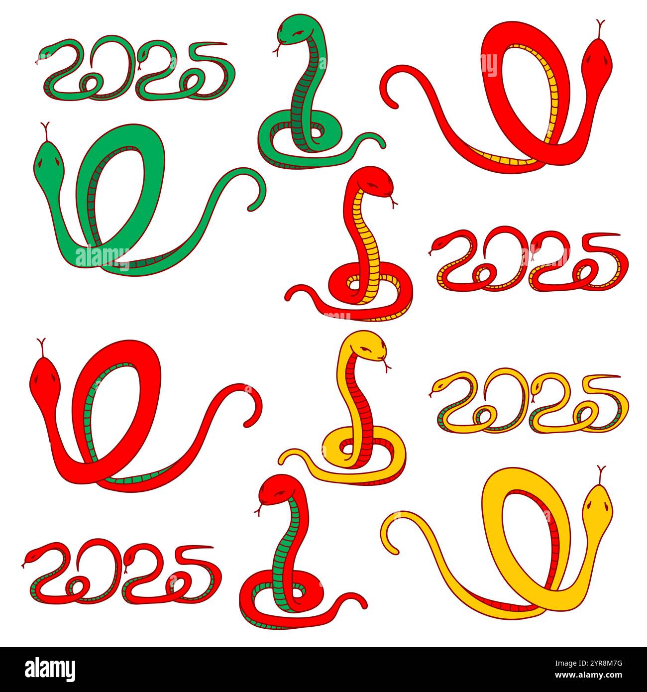 2025 year of the snake set. Lunar New Year illustration, snake in ...