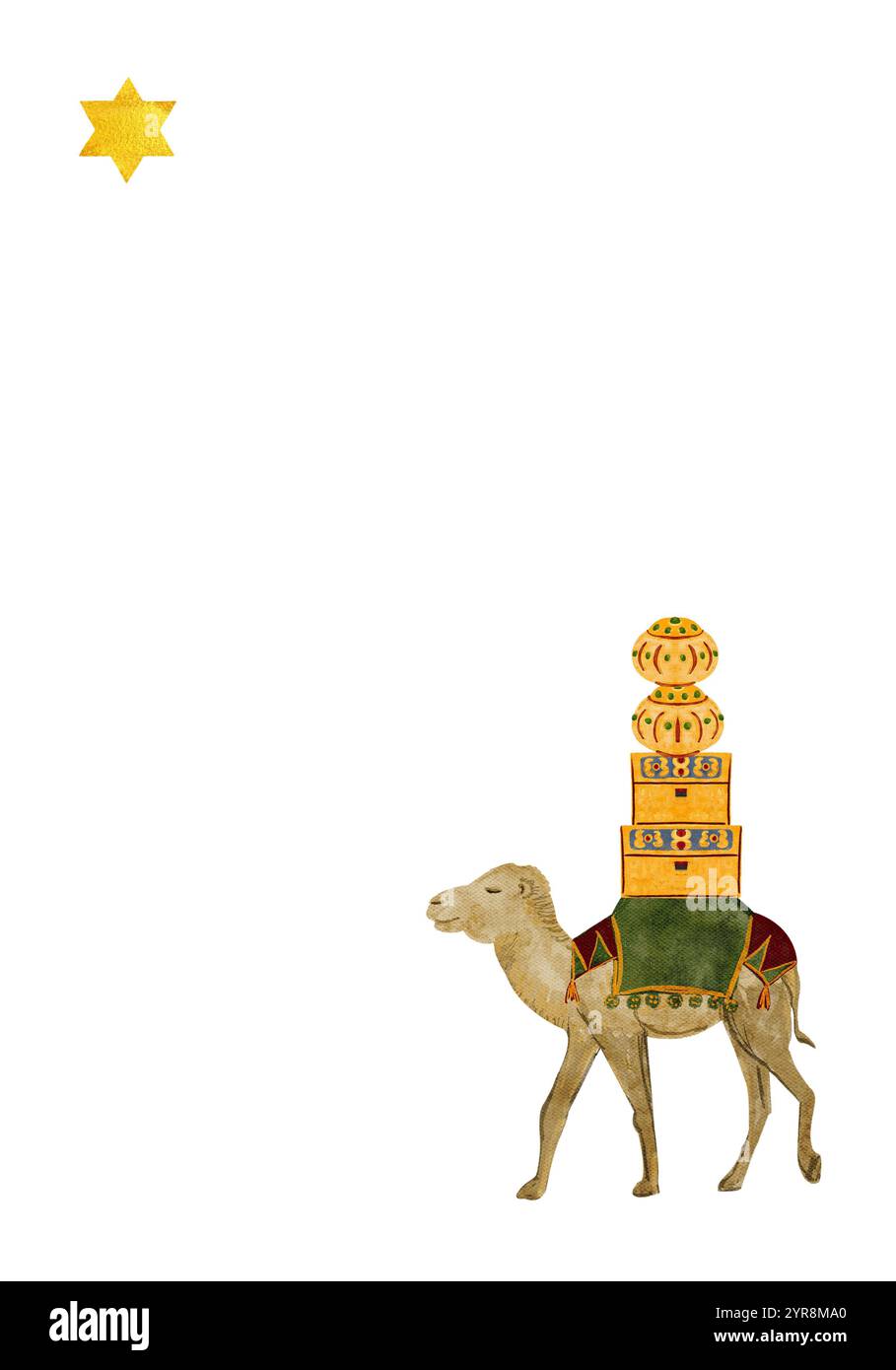 Camel with saddle blanket and treasure chests, gift boxes, Christmas ...