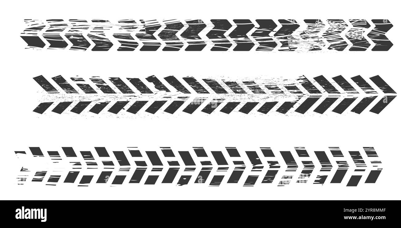 Tyre mark car or bike wheel trace, grunge textured trail silhouette ...