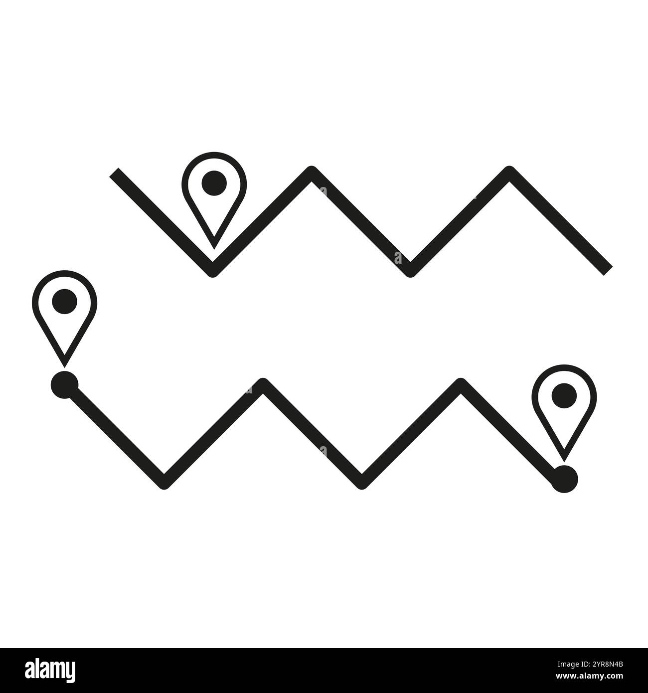 Route map icon. Zigzag path symbol. Location pin vector. Navigation ...
