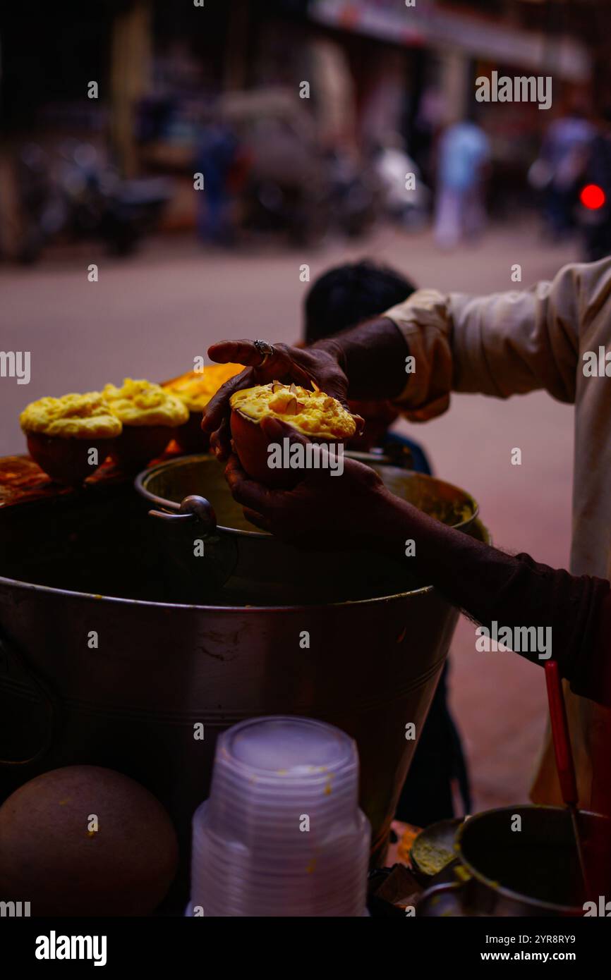 The malai makkhan (Fermented cream) indian dessert served only in ...