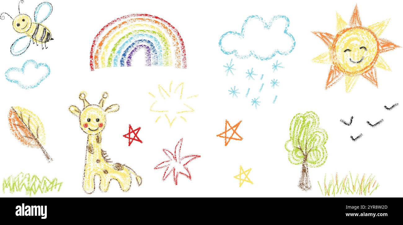 Set children drawings kid hi-res stock photography and images - Alamy