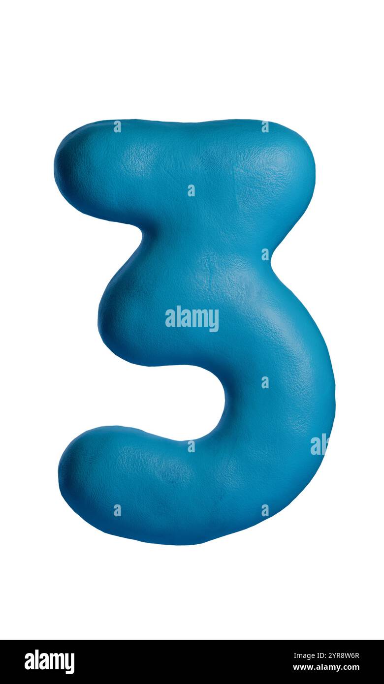 3D blue ed number three with realistic clay texture, mimicking ...