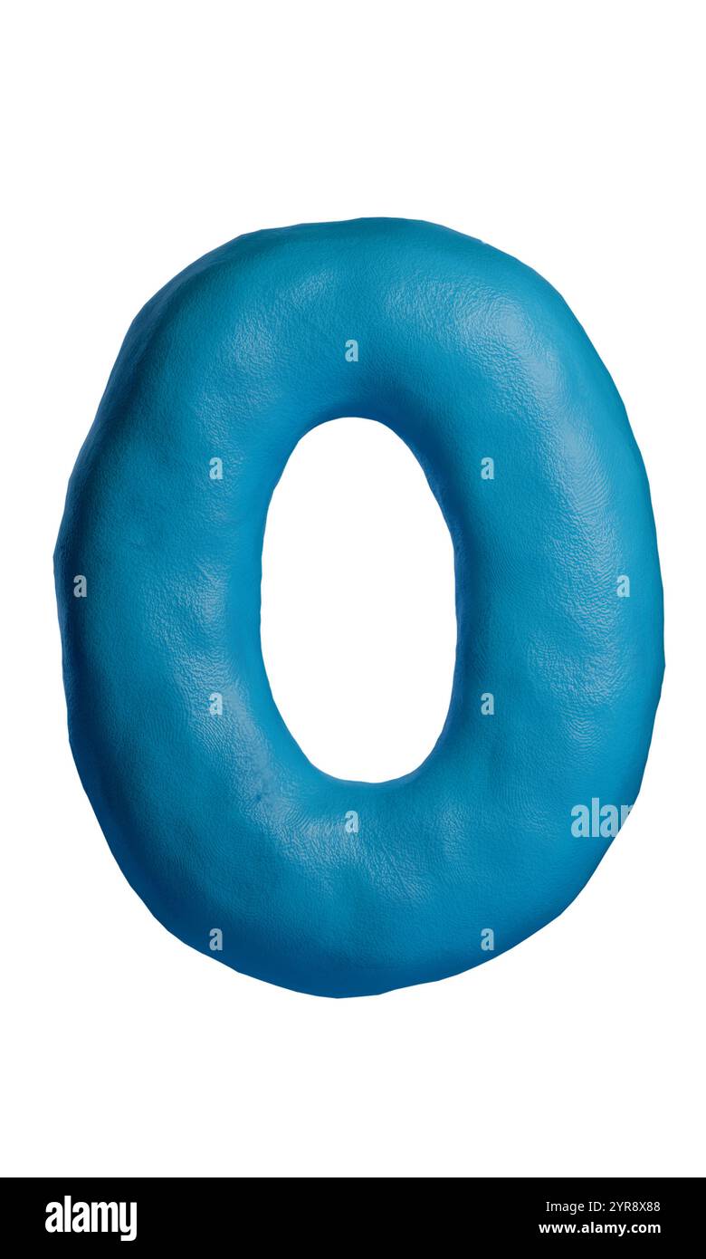 3D blue number zero with realistic clay texture, mimicking handcrafted ...
