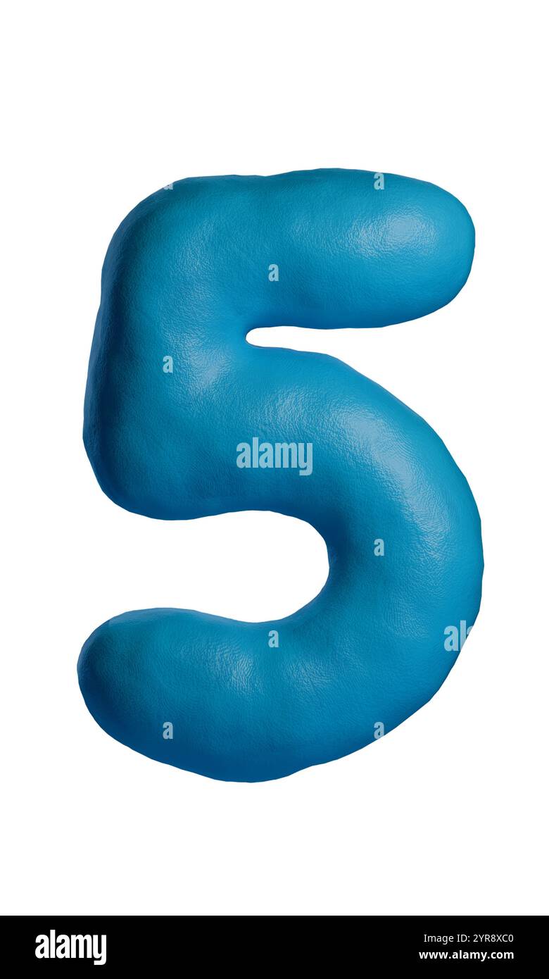 3D blue number five with realistic clay texture, mimicking handcrafted ...