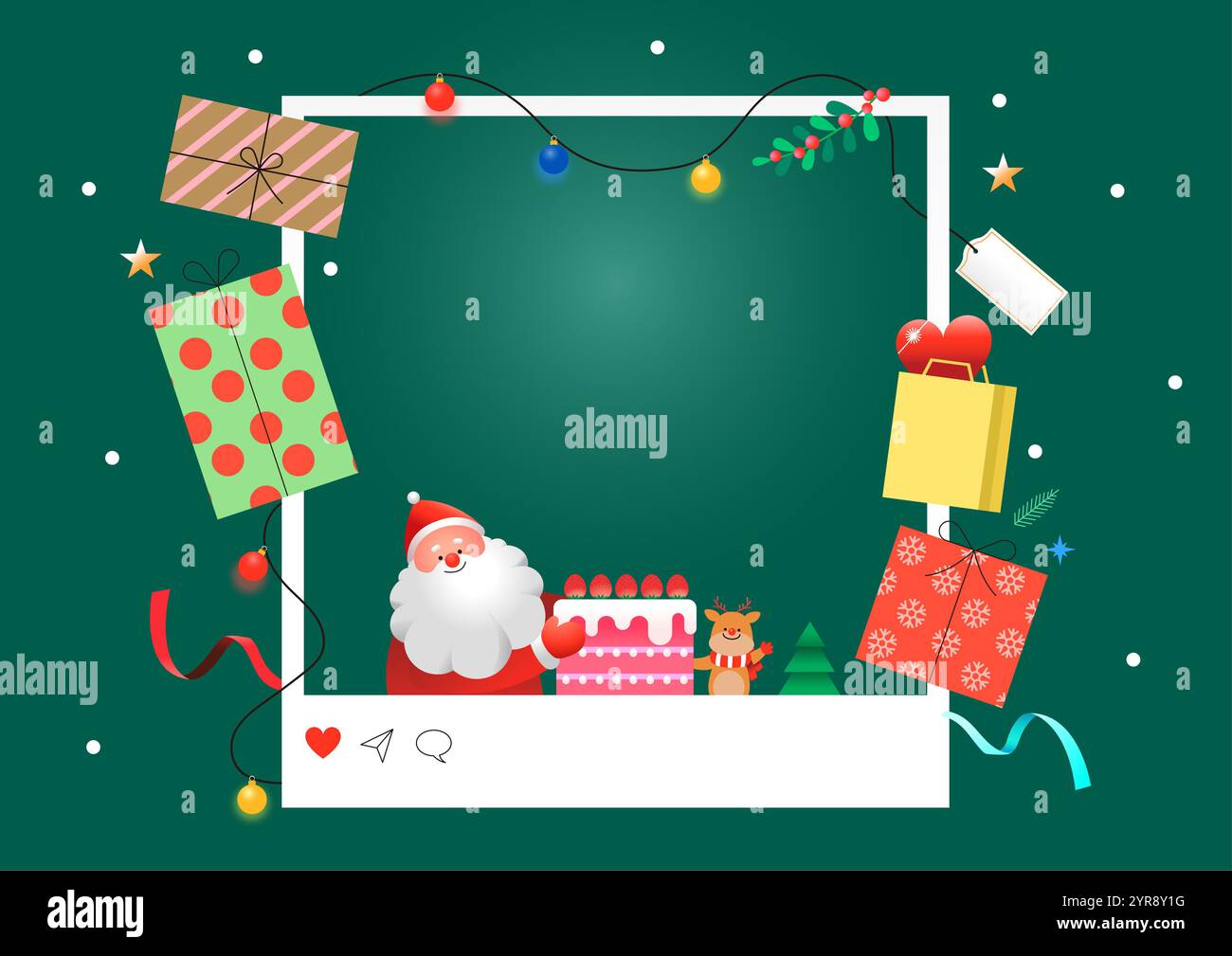 Santa Claus and Rudolph preparing gifts, Christmas ornaments and cakes ...