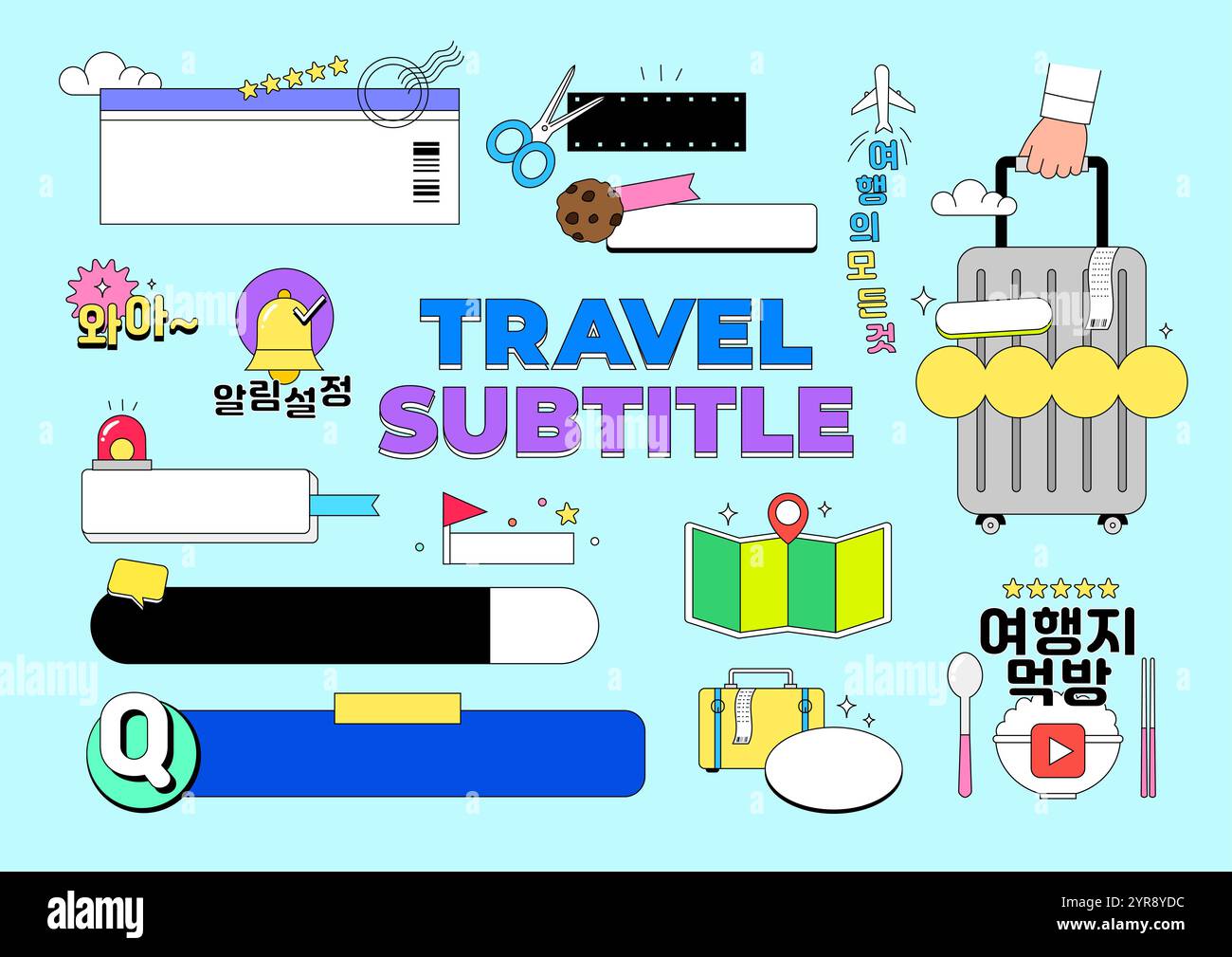 Trending entertainment vlog YouTube subtitle design collection Stock ...