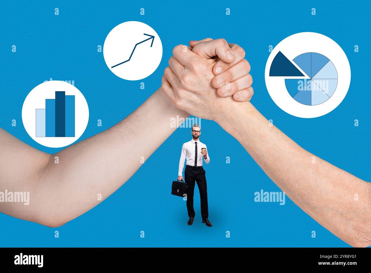 Sketch image composite 3D photo collage of two huge hand hold together ...