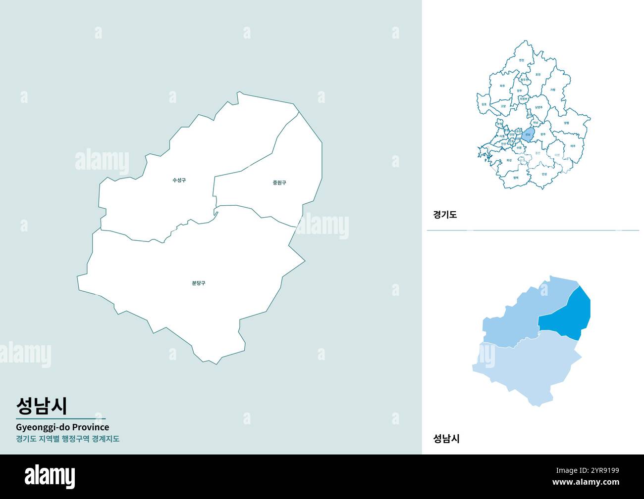 Detailed map illustration of Seongnam-si, Gyeonggi-do, Korea Stock ...