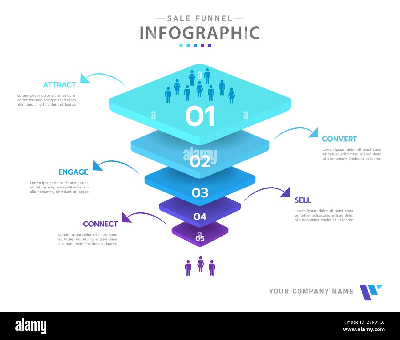 Infographic template for business. 5 Level Modern Sales funnel diagram, presentation vector ...