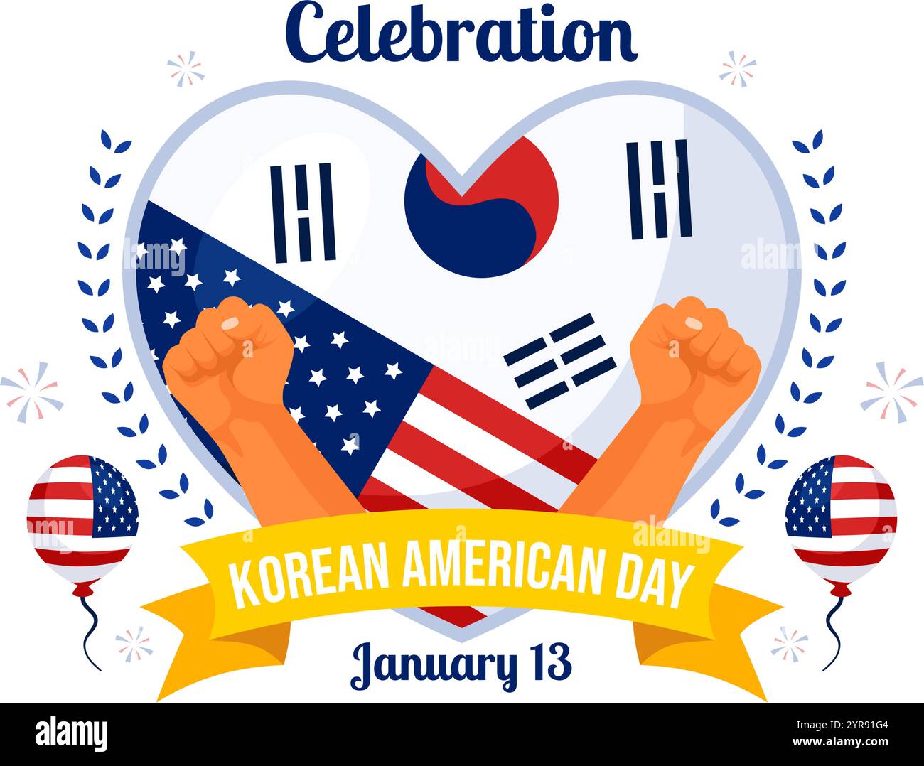 Korean American Day Vector Illustration on January 13 featuring the USA ...