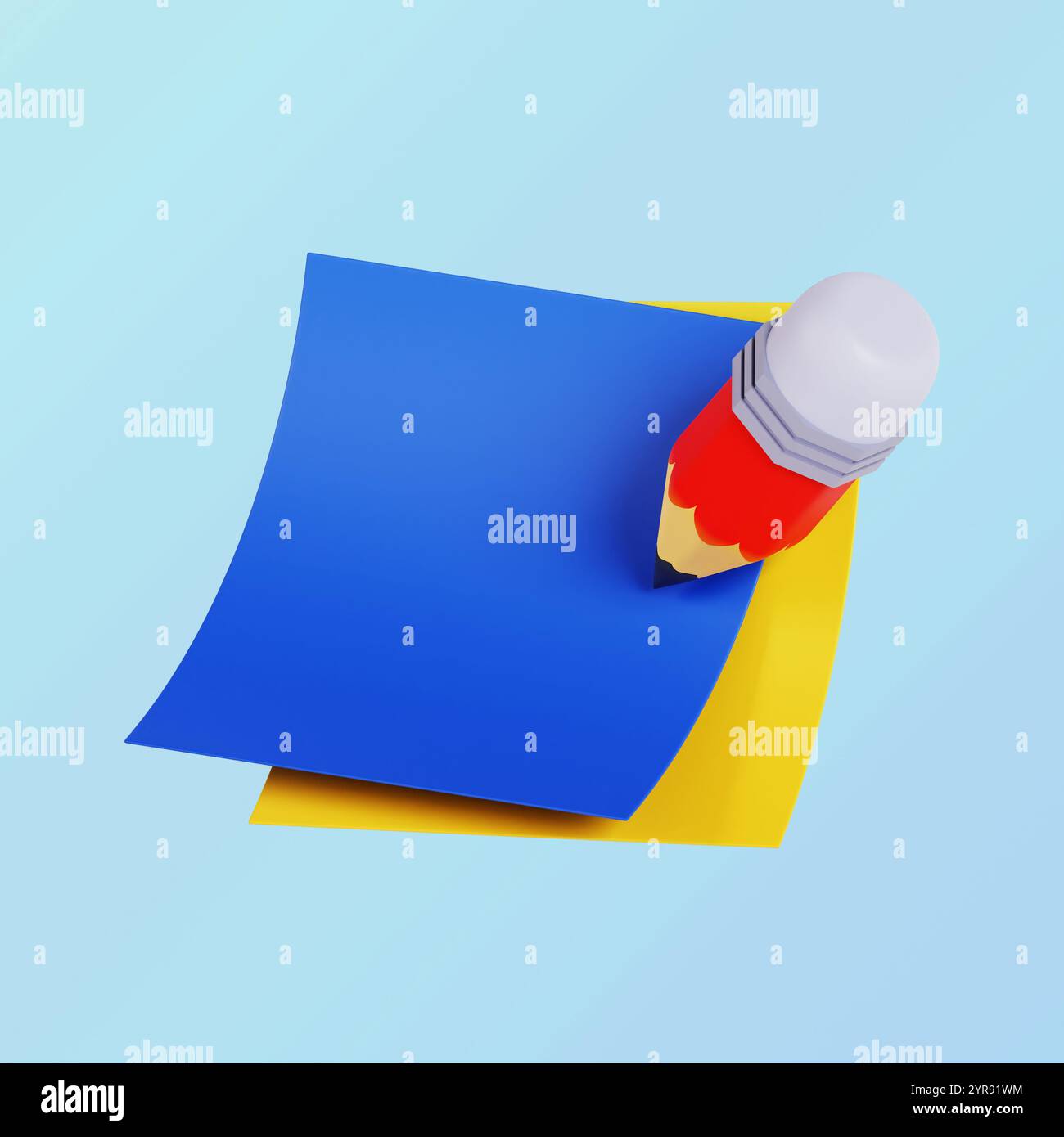 Diary decoration sticker object, overlapping post-its and pencils Stock ...