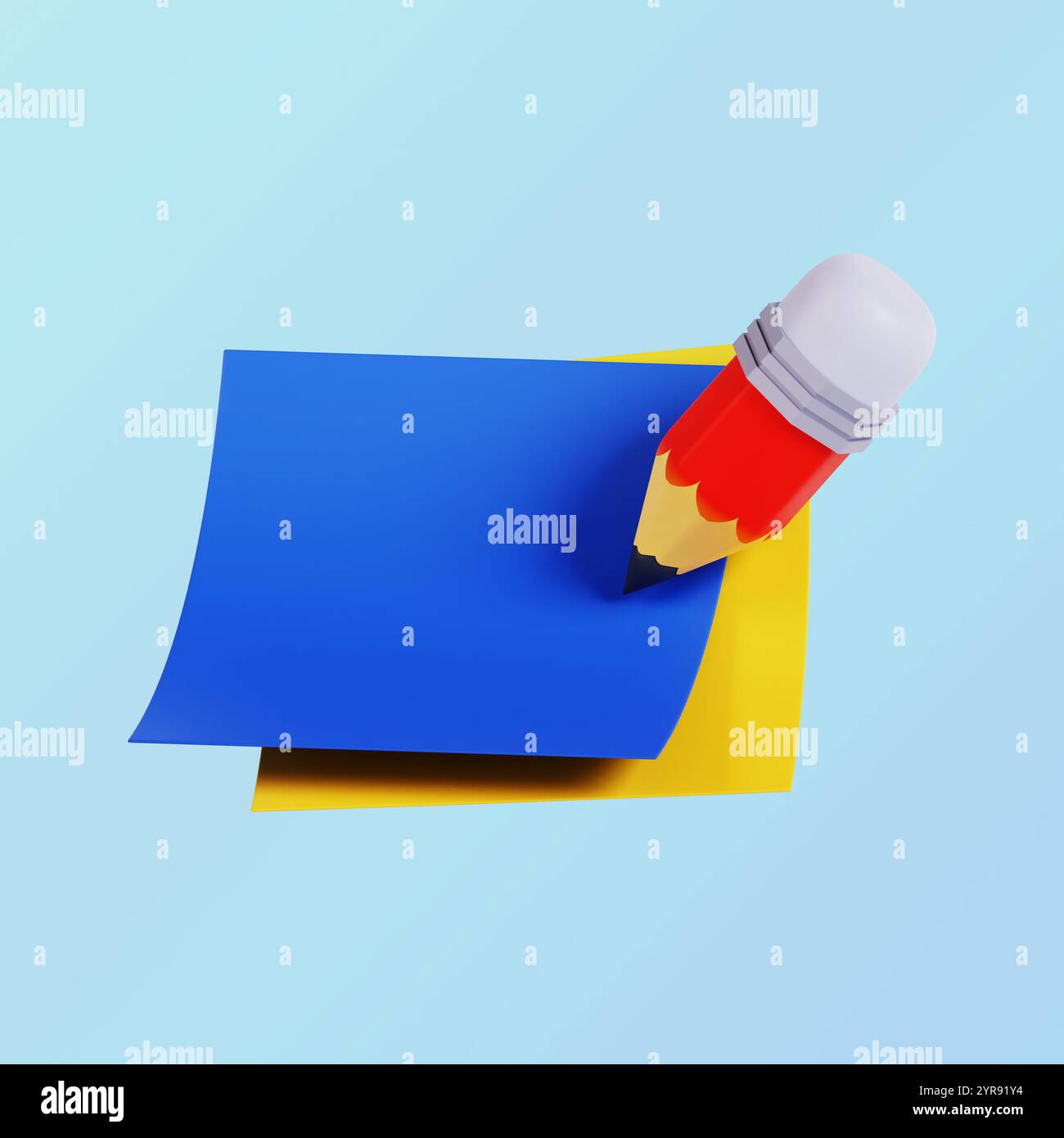 Diary decoration sticker object, overlapping post-its and pencils Stock ...