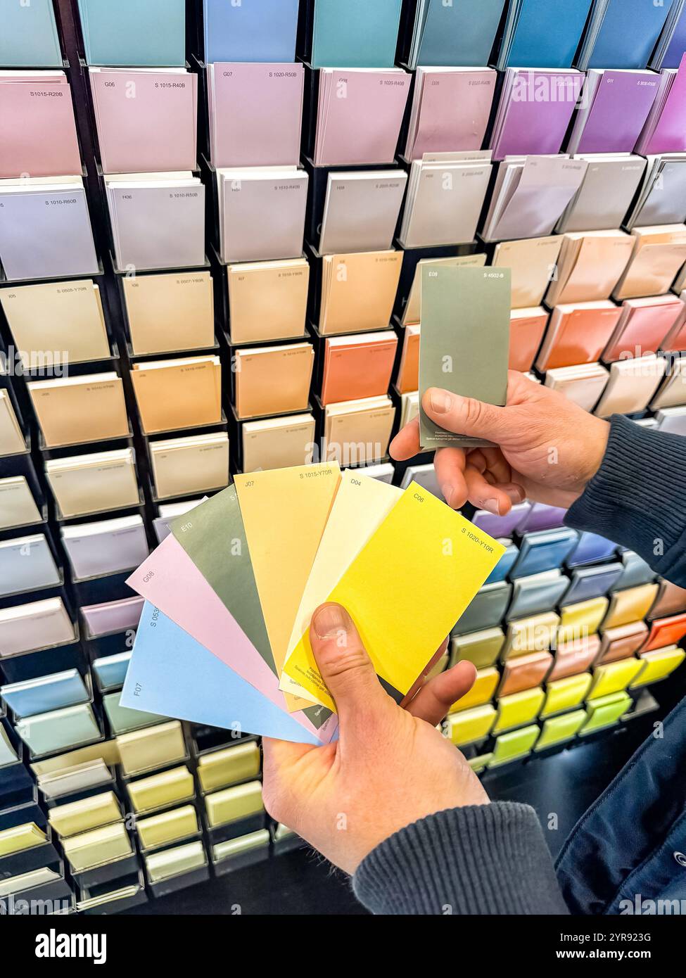 Customer Selecting Paint Swatches in Colourful Hardware Store Display. High quality photo Stock ...
